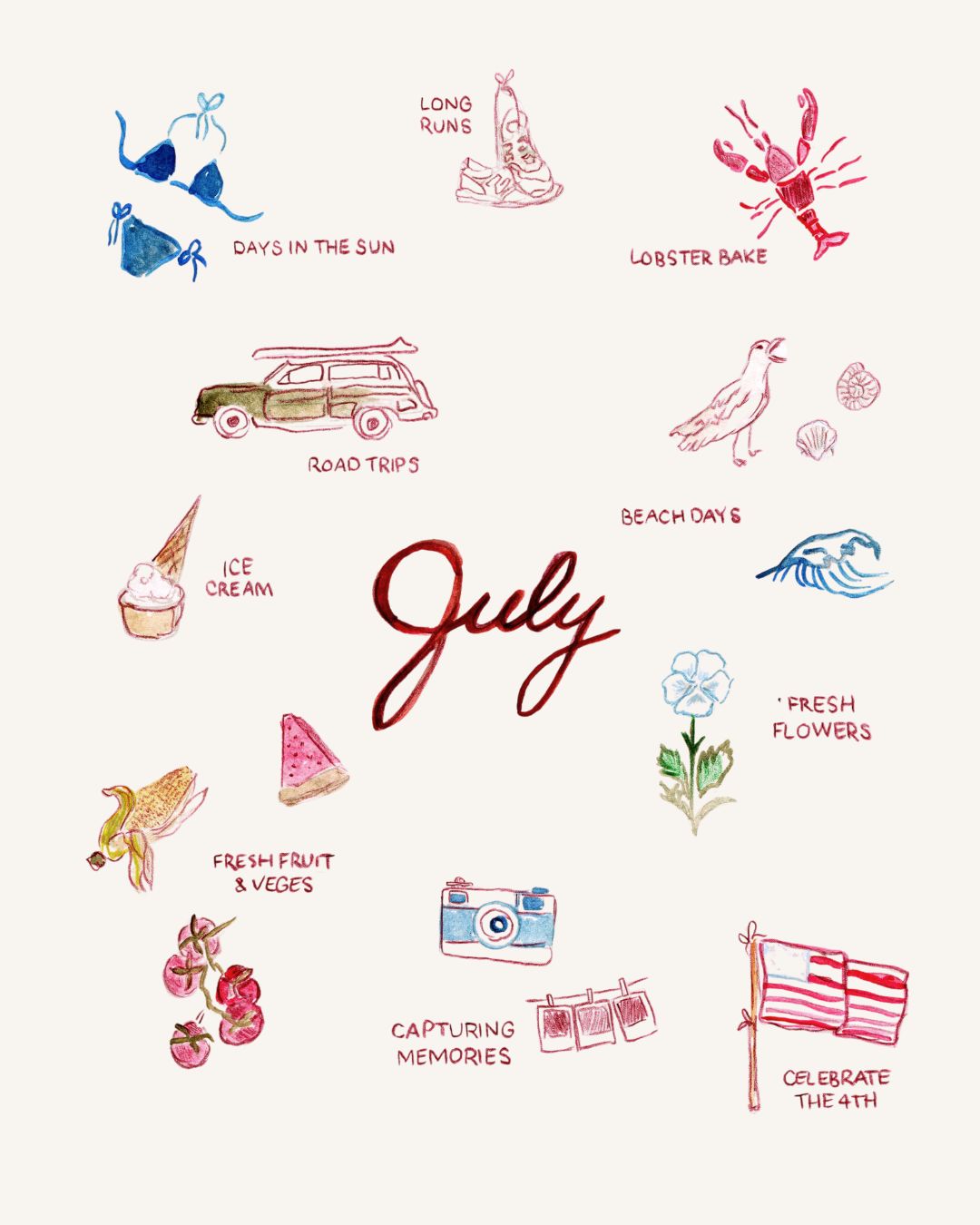 Free July Wallpaper Download – Summer-Inspired Illustration for Phone ...